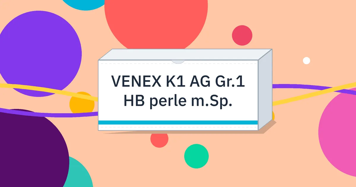 Symbolbild: Packung mit der Aufschrift VENEX K1 AG Gr.1 HB perle m.Sp. (PZN 03190886) – Verfügbarkeit und Bezug in Apotheken in Frankfurt am Main