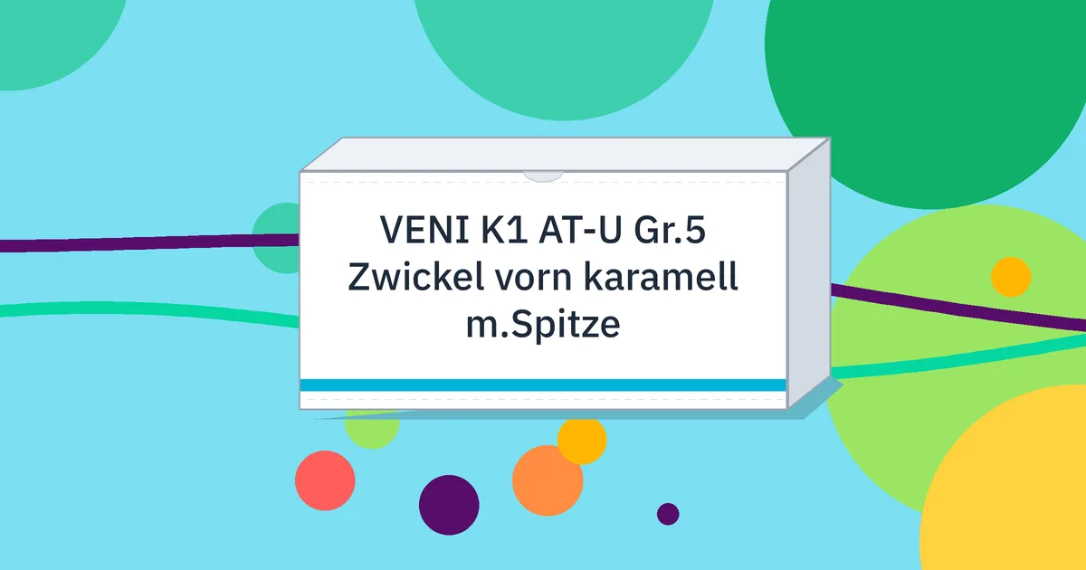 Symbolbild: Packung mit der Aufschrift VENI K1 AT-U Gr.5 Zwickel vorn karamell m.Spitze (PZN 13758773) – Verfügbarkeit und Bezug in Apotheken in Frankfurt am Main