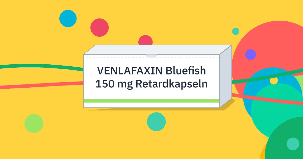 Symbolbild: Packung mit der Aufschrift VENLAFAXIN Bluefish 150 mg Retardkapseln (PZN 04704459) – Verfügbarkeit und Bezug in Apotheken in Frankfurt am Main