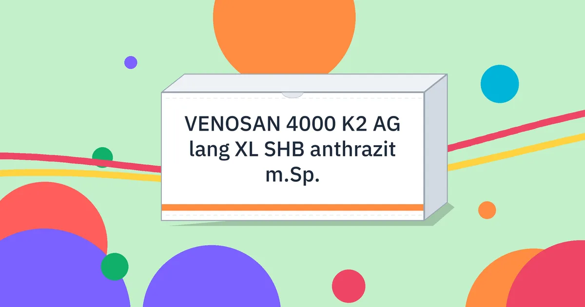 Symbolbild: Packung mit der Aufschrift VENOSAN 4000 K2 AG lang XL SHB anthrazit m.Sp. (PZN 16601693) – Verfügbarkeit und Bezug in Apotheken in Frankfurt am Main