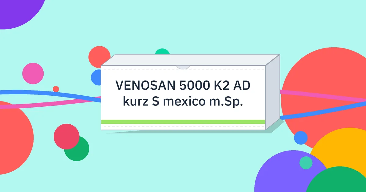 Symbolbild: Packung mit der Aufschrift VENOSAN 5000 K2 AD kurz S mexico m.Sp. (PZN 14429994) – Verfügbarkeit und Bezug in Apotheken in Frankfurt am Main