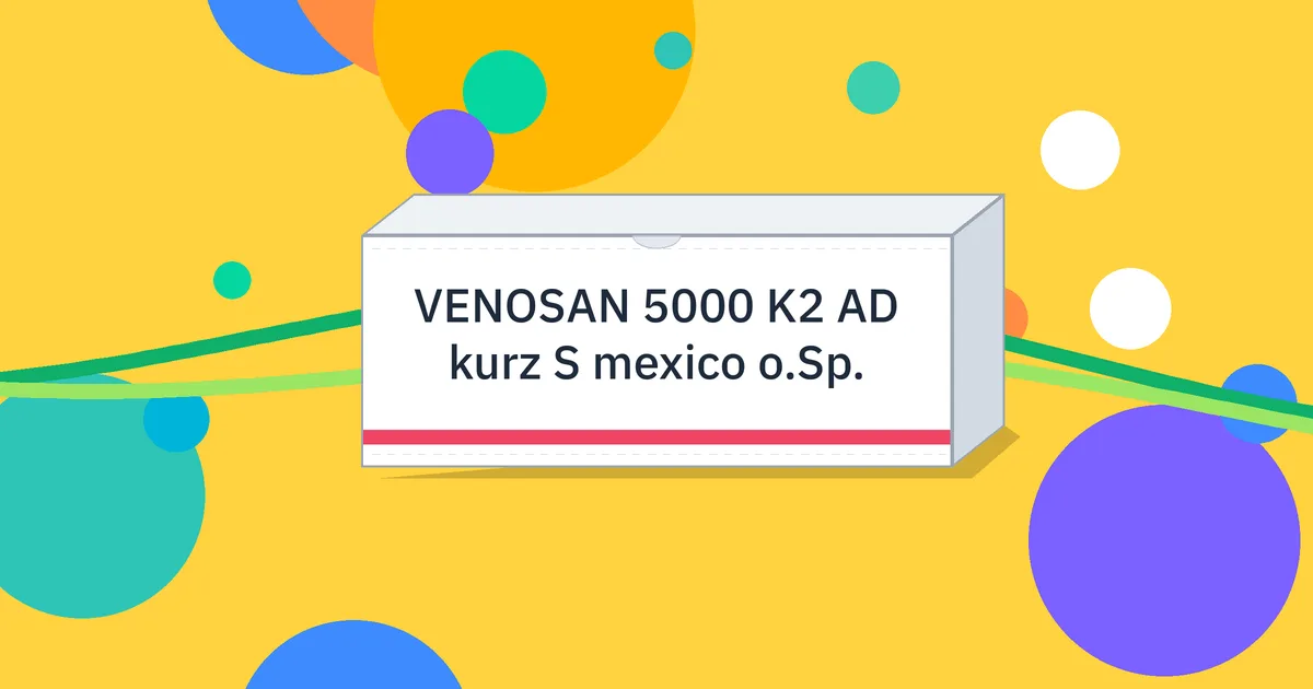 Symbolbild: Packung mit der Aufschrift VENOSAN 5000 K2 AD kurz S mexico o.Sp. (PZN 14429942) – Verfügbarkeit und Bezug in Apotheken in Frankfurt am Main