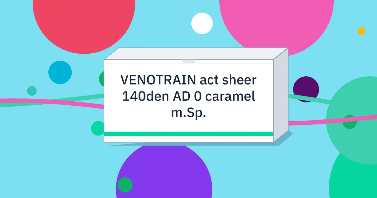 Symbolbild: Packung mit der Aufschrift VENOTRAIN act sheer 140den AD 0 caramel m.Sp. (PZN 16208990) – Verfügbarkeit und Bezug in Apotheken in Frankfurt am Main
