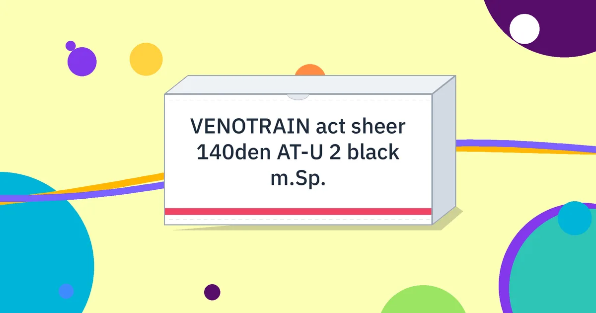 Symbolbild: Packung mit der Aufschrift VENOTRAIN act sheer 140den AT-U 2 black m.Sp. (PZN 16207536) – Verfügbarkeit und Bezug in Apotheken in Frankfurt am Main