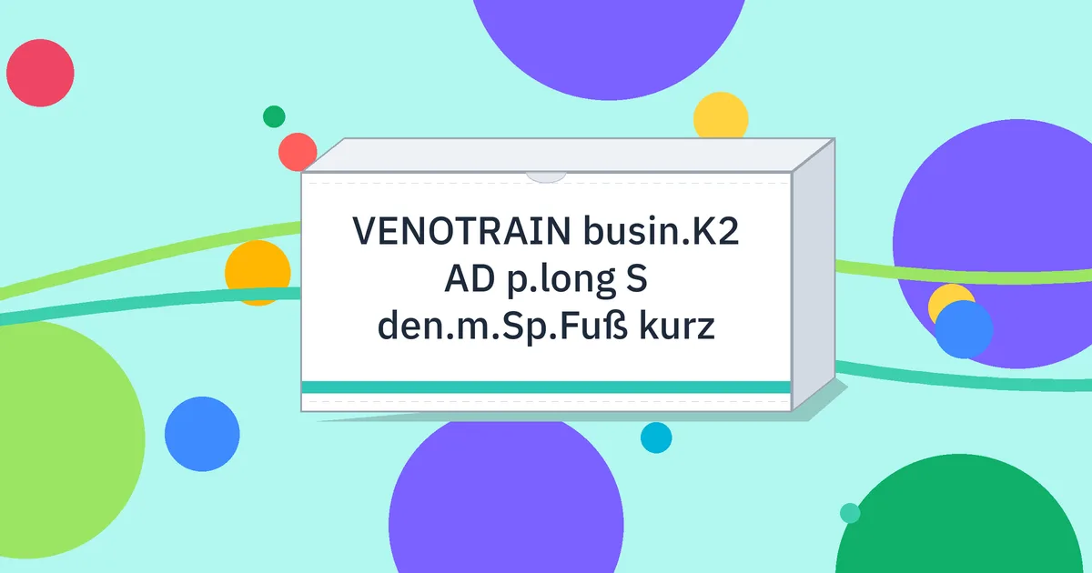 Symbolbild: Packung mit der Aufschrift VENOTRAIN busin.K2 AD p.long S den.m.Sp.Fuß kurz (PZN 19057876) – Verfügbarkeit und Bezug in Apotheken in Frankfurt am Main