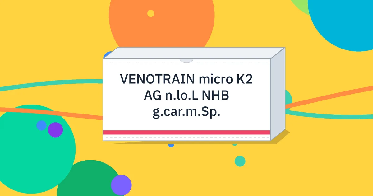 Symbolbild: Packung mit der Aufschrift VENOTRAIN micro K2 AG n.lo.L NHB g.car.m.Sp. (PZN 05999391) – Verfügbarkeit und Bezug in Apotheken in Frankfurt am Main