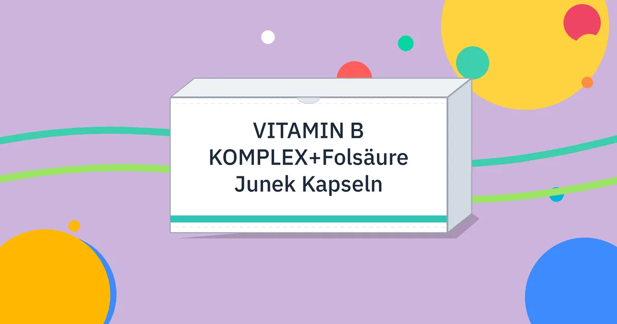Symbolbild: Packung mit der Aufschrift VITAMIN B KOMPLEX+Folsäure Junek Kapseln (PZN 04723540) – Verfügbarkeit und Bezug in Apotheken in Frankfurt am Main