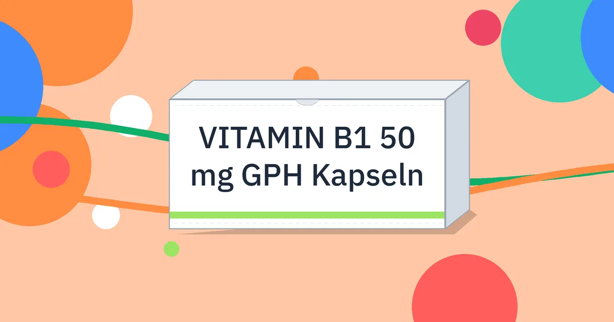 Symbolbild: Packung mit der Aufschrift VITAMIN B1 50 mg GPH Kapseln (PZN 16570975) – Verfügbarkeit und Bezug in Apotheken in Frankfurt am Main