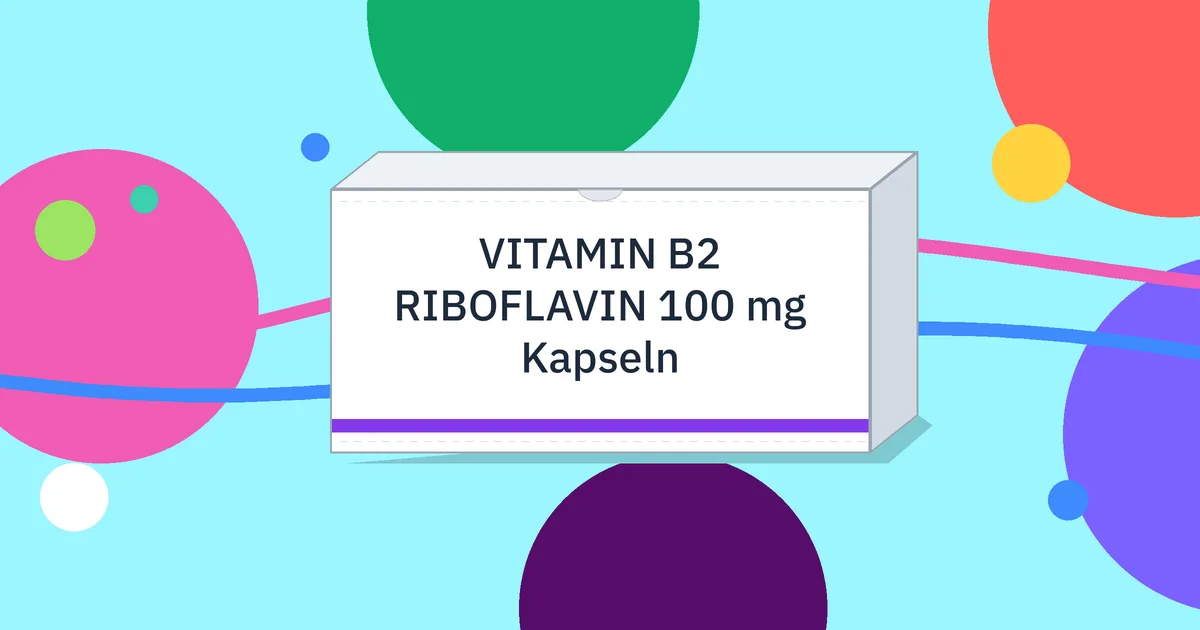 Symbolbild: Packung mit der Aufschrift VITAMIN B2 RIBOFLAVIN 100 mg Kapseln (PZN 20015475) – Verfügbarkeit und Bezug in Apotheken in Frankfurt am Main