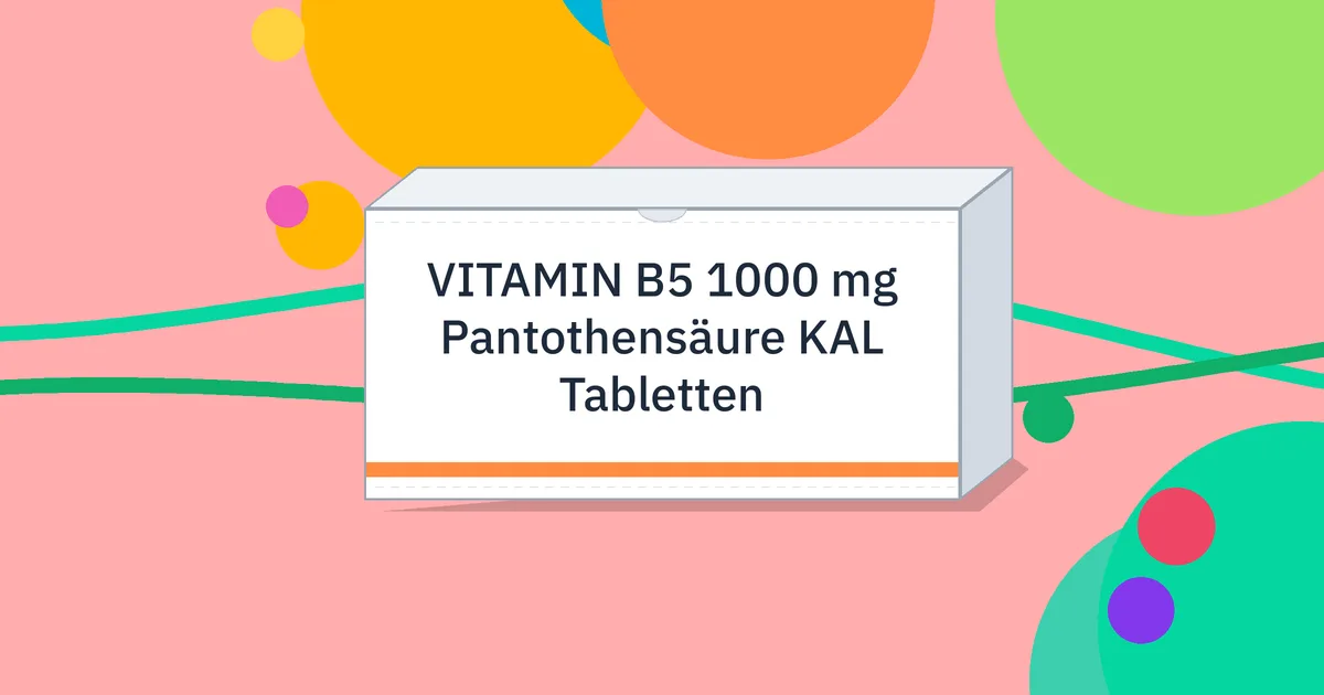 Symbolbild: Packung mit der Aufschrift VITAMIN B5 1000 mg Pantothensäure KAL Tabletten (PZN 15880403) – Verfügbarkeit und Bezug in Apotheken in Frankfurt am Main