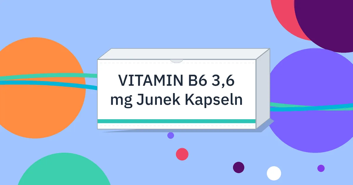 Symbolbild: Packung mit der Aufschrift VITAMIN B6 3,6 mg Junek Kapseln (PZN 04367683) – Verfügbarkeit und Bezug in Apotheken in Frankfurt am Main