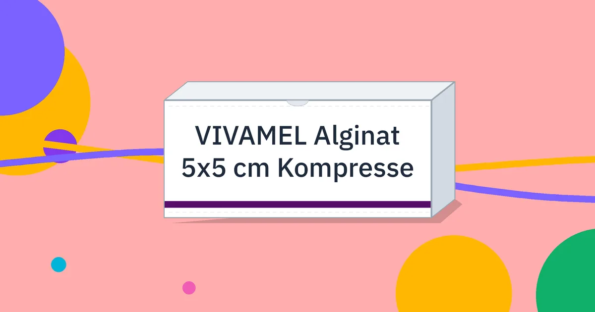 Symbolbild: Packung mit der Aufschrift VIVAMEL Alginat 5x5 cm Kompresse (PZN 12348168) – Verfügbarkeit und Bezug in Apotheken in Frankfurt am Main