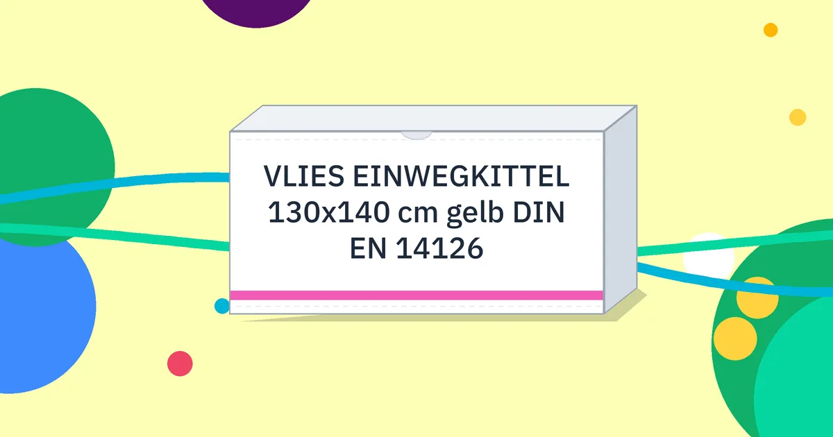 Symbolbild: Packung mit der Aufschrift VLIES EINWEGKITTEL 130x140 cm gelb DIN EN 14126 (PZN 12426626) – Verfügbarkeit und Bezug in Apotheken in Frankfurt am Main