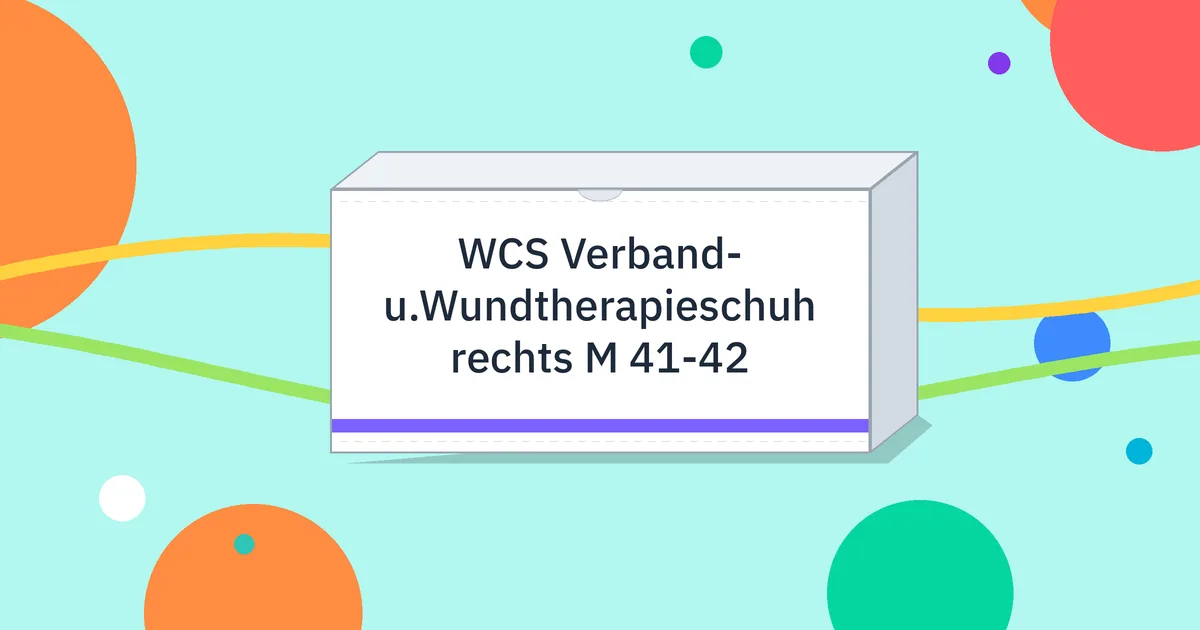 Symbolbild: Packung mit der Aufschrift WCS Verband-u.Wundtherapieschuh rechts M 41-42 (PZN 16629616) – Verfügbarkeit und Bezug in Apotheken in Frankfurt am Main