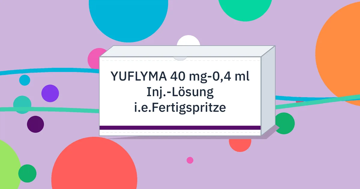 Symbolbild: Packung mit der Aufschrift YUFLYMA 40 mg-0,4 ml Inj.-Lösung i.e.Fertigspritze (PZN 18454960) – Verfügbarkeit und Bezug in Apotheken in Frankfurt am Main