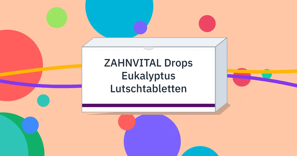 Symbolbild: Packung mit der Aufschrift ZAHNVITAL Drops Eukalyptus Lutschtabletten (PZN 20718188) – Verfügbarkeit und Bezug in Apotheken in Frankfurt am Main