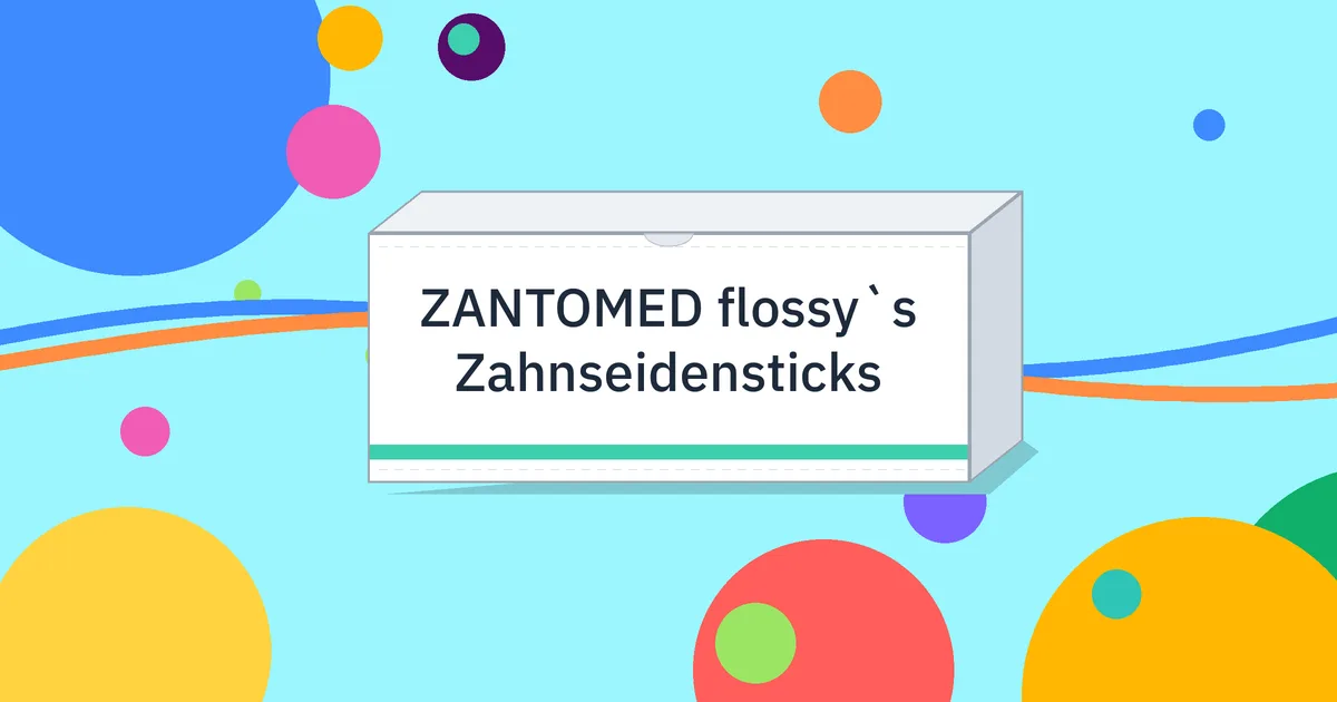 Symbolbild: Packung mit der Aufschrift ZANTOMED flossy`s Zahnseidensticks (PZN 03434791) – Verfügbarkeit und Bezug in Apotheken in Frankfurt am Main
