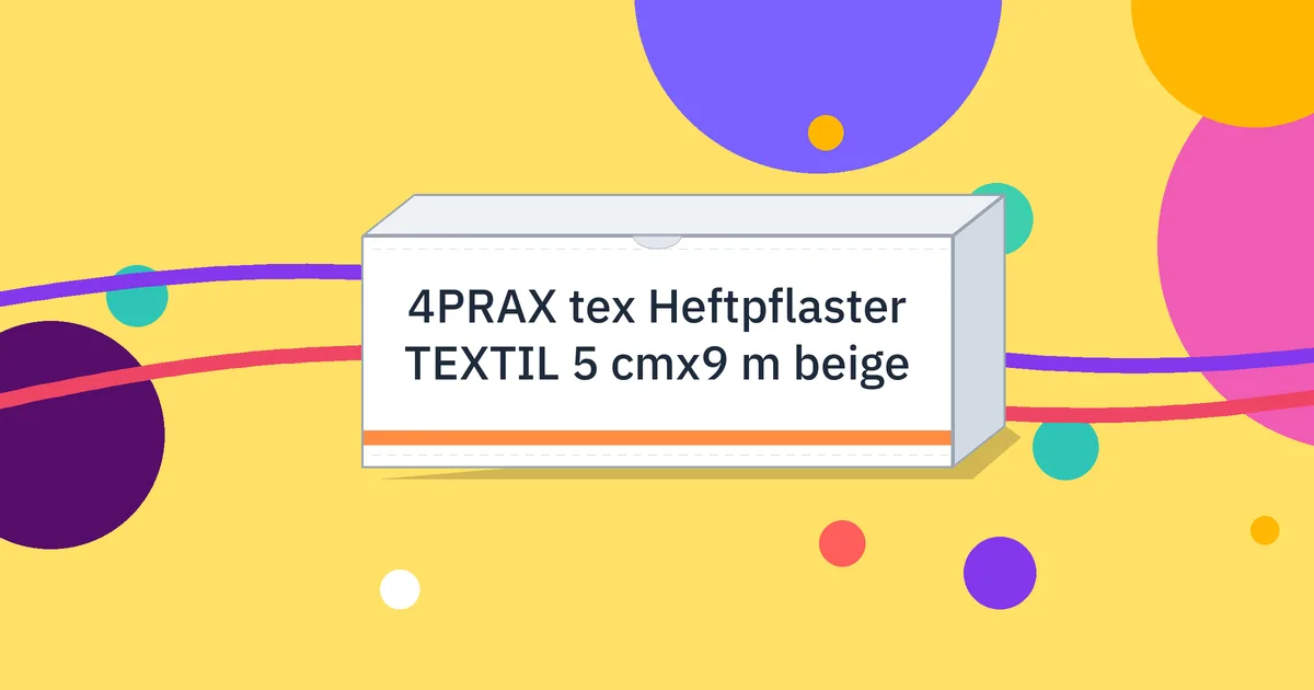Symbolbild: Packung mit der Aufschrift 4PRAX tex Heftpflaster TEXTIL 5 cmx9 m beige (PZN 20230989) – Verfügbarkeit und Bezug in Apotheken in Frankfurt am Main