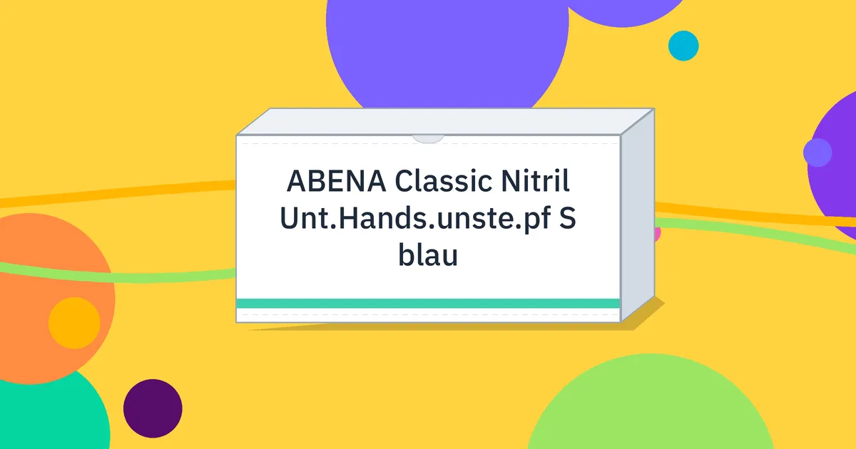 Symbolbild: Packung mit der Aufschrift ABENA Classic Nitril Unt.Hands.unste.pf S blau (PZN 12519724) – Verfügbarkeit und Bezug in Apotheken in Frankfurt am Main