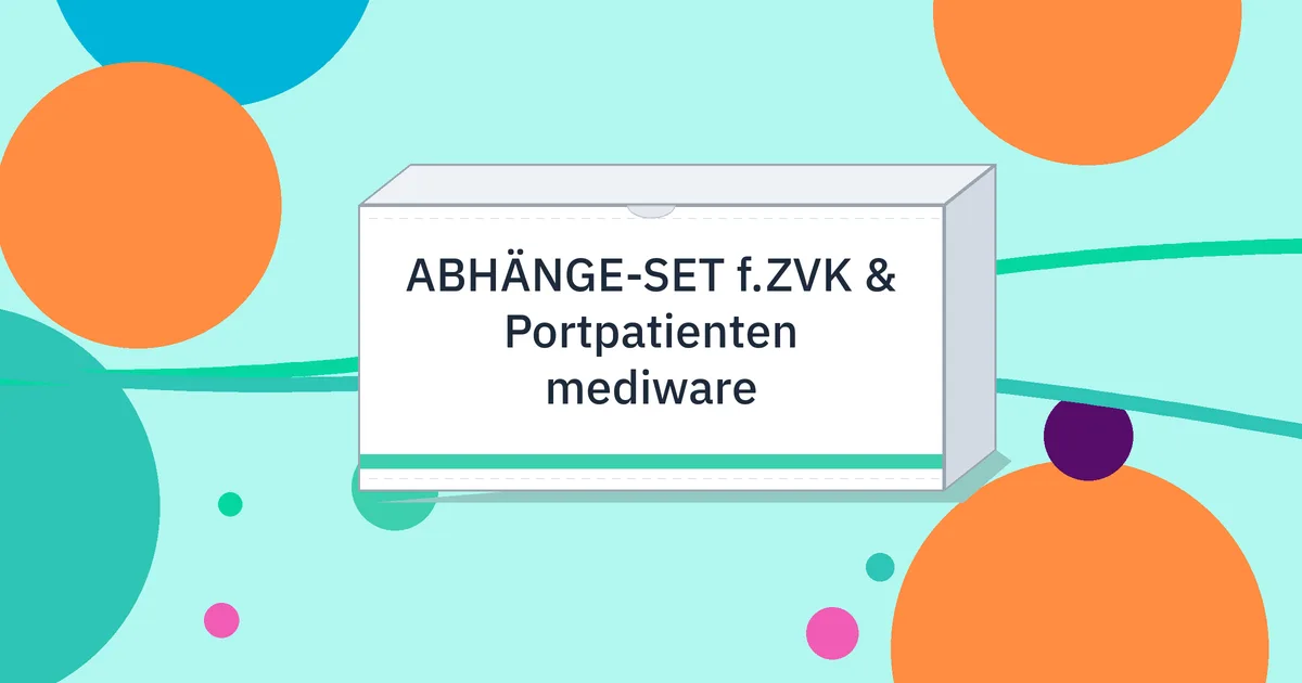 Symbolbild: Packung mit der Aufschrift ABHÄNGE-SET f.ZVK & Portpatienten mediware (PZN 16742560) – Verfügbarkeit und Bezug in Apotheken in Frankfurt am Main