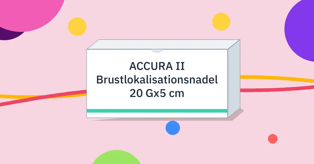 Symbolbild: Packung mit der Aufschrift ACCURA II Brustlokalisationsnadel 20 Gx5 cm (PZN 06772519) – Verfügbarkeit und Bezug in Apotheken in Frankfurt am Main