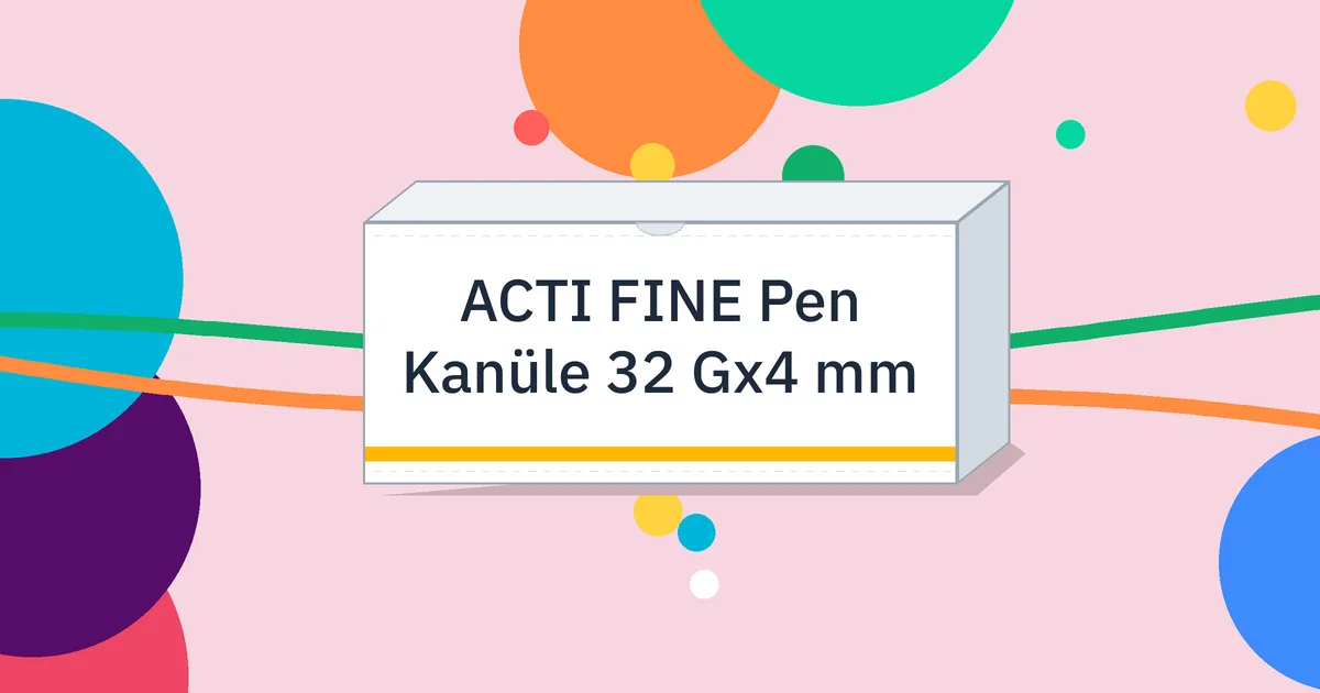 Symbolbild: Packung mit der Aufschrift ACTI FINE Pen Kanüle 32 Gx4 mm (PZN 09534795) – Verfügbarkeit und Bezug in Apotheken in Frankfurt am Main