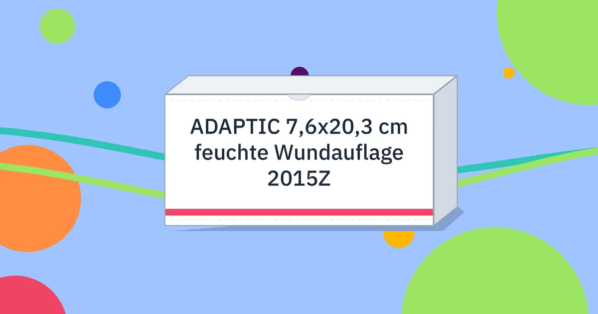 Symbolbild: Packung mit der Aufschrift ADAPTIC 7,6x20,3 cm feuchte Wundauflage 2015Z (PZN 01228165) – Verfügbarkeit und Bezug in Apotheken in Frankfurt am Main