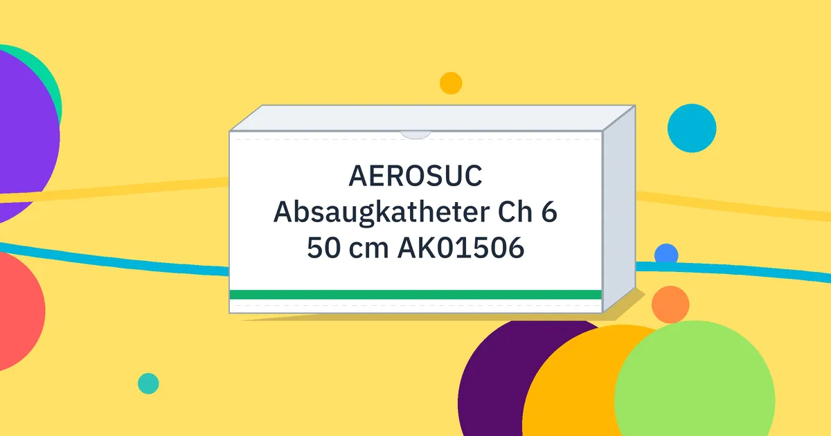 Symbolbild: Packung mit der Aufschrift AEROSUC Absaugkatheter Ch 6 50 cm AK01506 (PZN 01326175) – Verfügbarkeit und Bezug in Apotheken in Frankfurt am Main