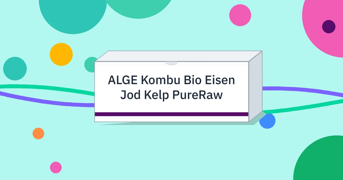 Symbolbild: Packung mit der Aufschrift ALGE Kombu Bio Eisen Jod Kelp PureRaw (PZN 16806076) – Verfügbarkeit und Bezug in Apotheken in Frankfurt am Main