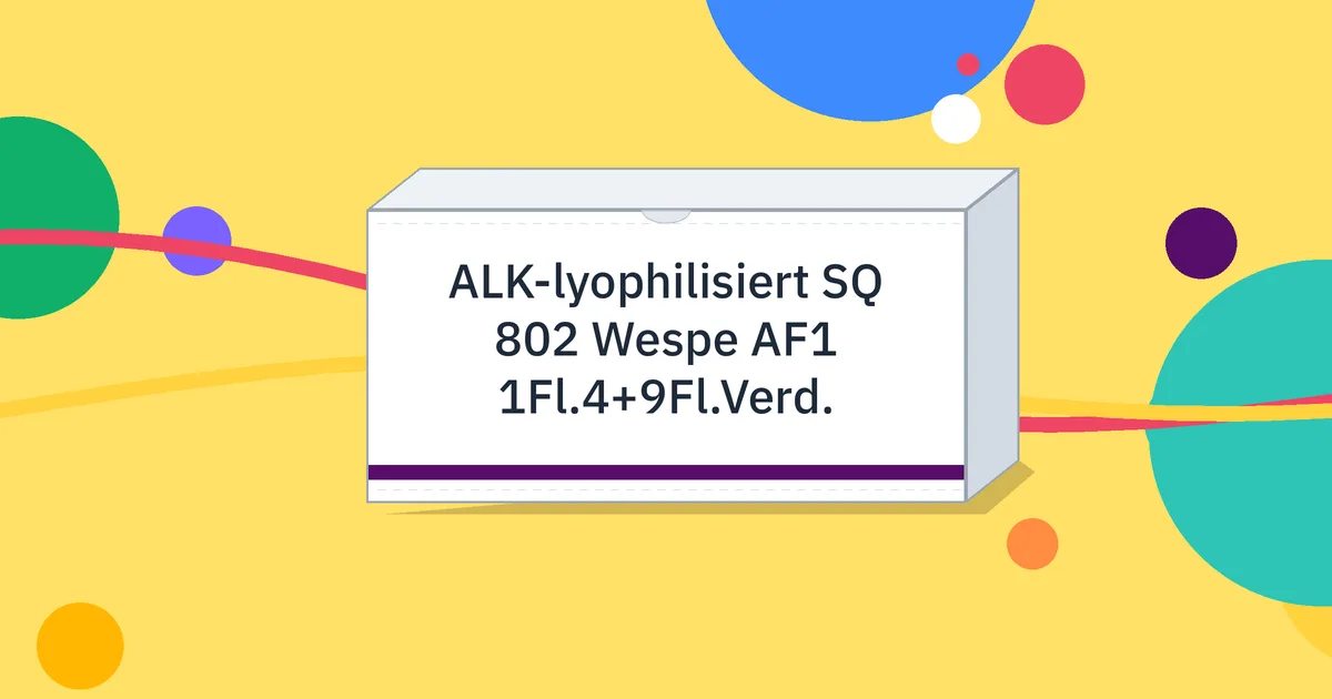Symbolbild: Packung mit der Aufschrift ALK-lyophilisiert SQ 802 Wespe AF1 1Fl.4+9Fl.Verd. (PZN 11335844) – Verfügbarkeit und Bezug in Apotheken in Frankfurt am Main