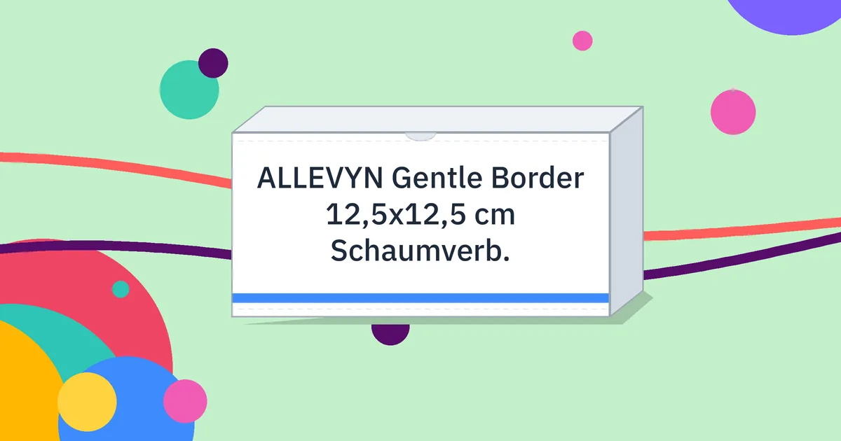 Symbolbild: Packung mit der Aufschrift ALLEVYN Gentle Border 12,5x12,5 cm Schaumverb. (PZN 12454189) – Verfügbarkeit und Bezug in Apotheken in Frankfurt am Main