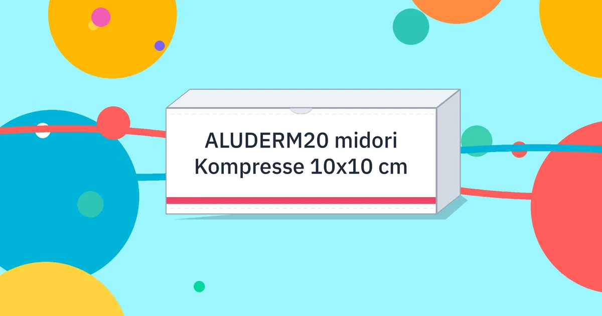 Symbolbild: Packung mit der Aufschrift ALUDERM20 midori Kompresse 10x10 cm (PZN 20936933) – Verfügbarkeit und Bezug in Apotheken in Frankfurt am Main