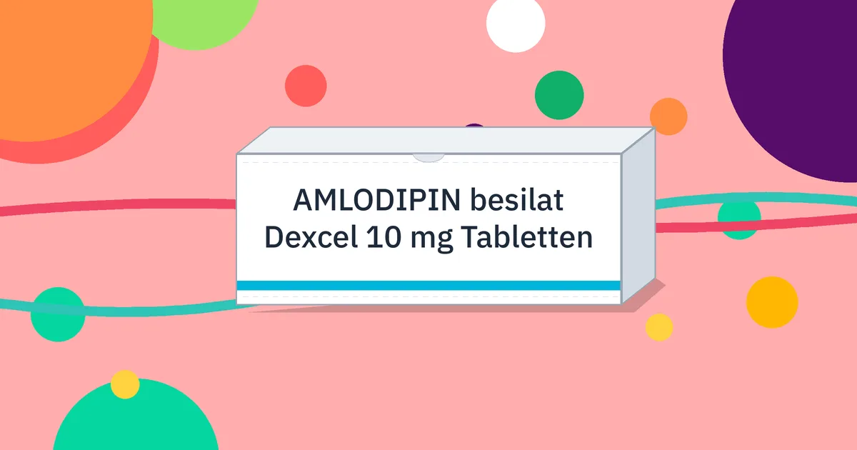 Symbolbild: Packung mit der Aufschrift AMLODIPIN besilat Dexcel 10 mg Tabletten (PZN 08454551) – Verfügbarkeit und Bezug in Apotheken in Frankfurt am Main