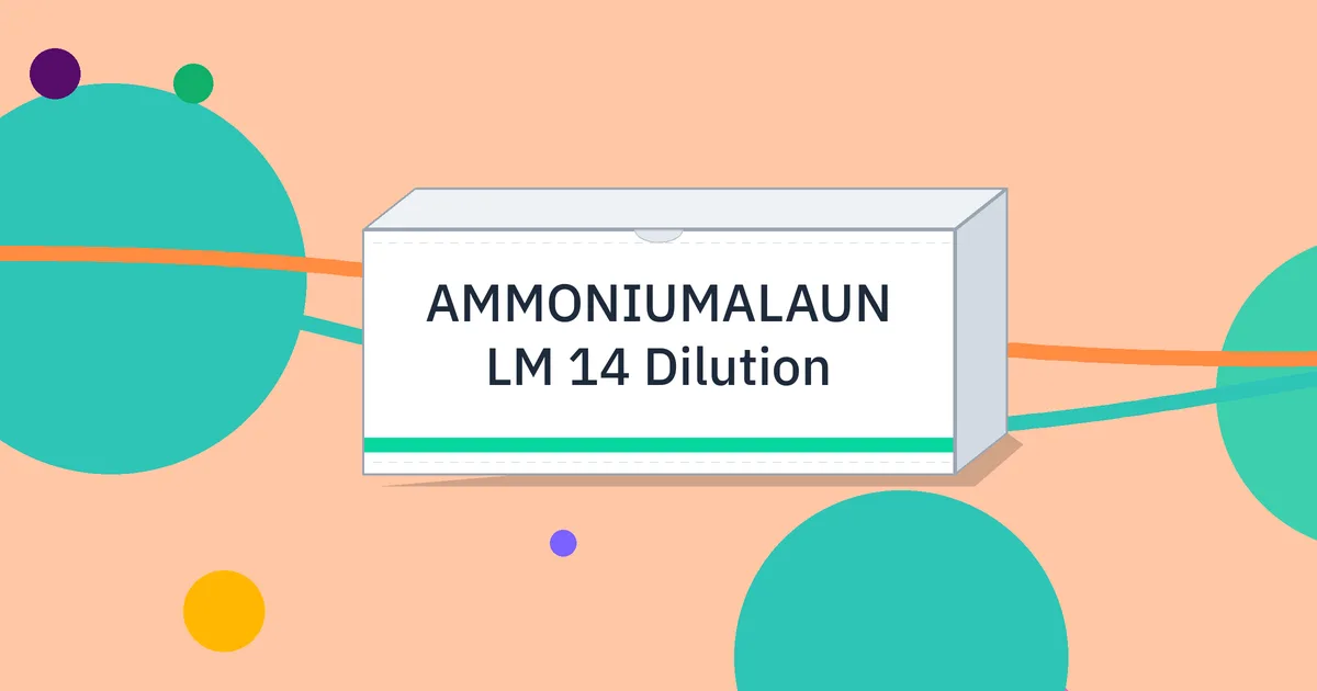Symbolbild: Packung mit der Aufschrift AMMONIUMALAUN LM 14 Dilution (PZN 13324661) – Verfügbarkeit und Bezug in Apotheken in Frankfurt am Main