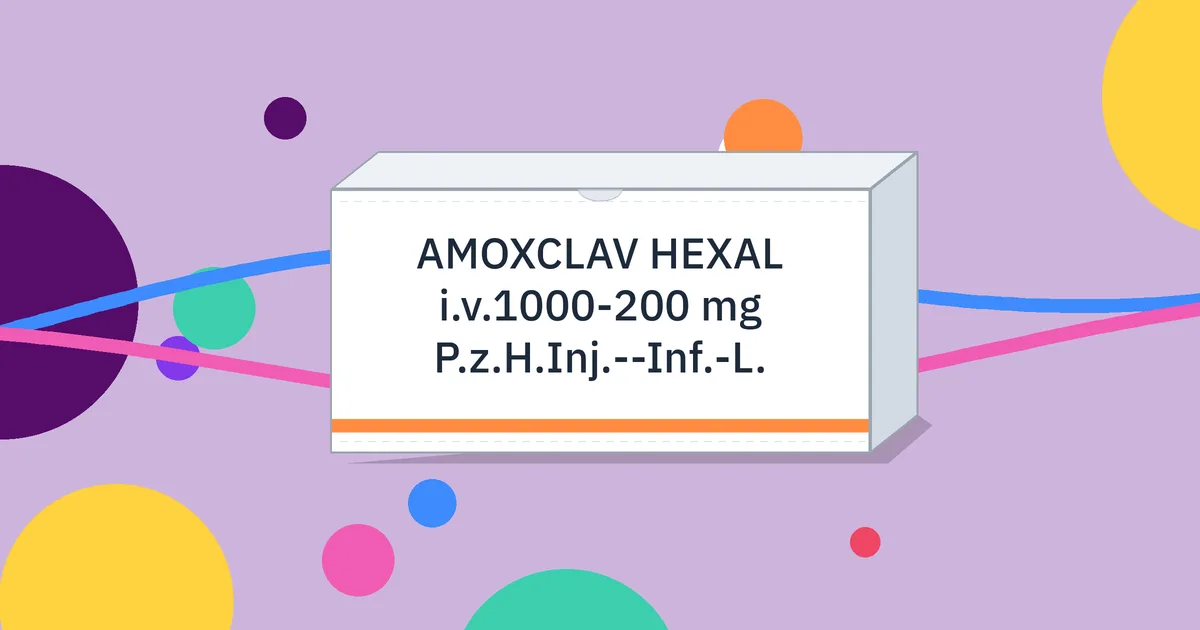 Symbolbild: Packung mit der Aufschrift AMOXCLAV HEXAL i.v.1000-200 mg P.z.H.Inj.--Inf.-L. (PZN 12672006) – Verfügbarkeit und Bezug in Apotheken in Frankfurt am Main