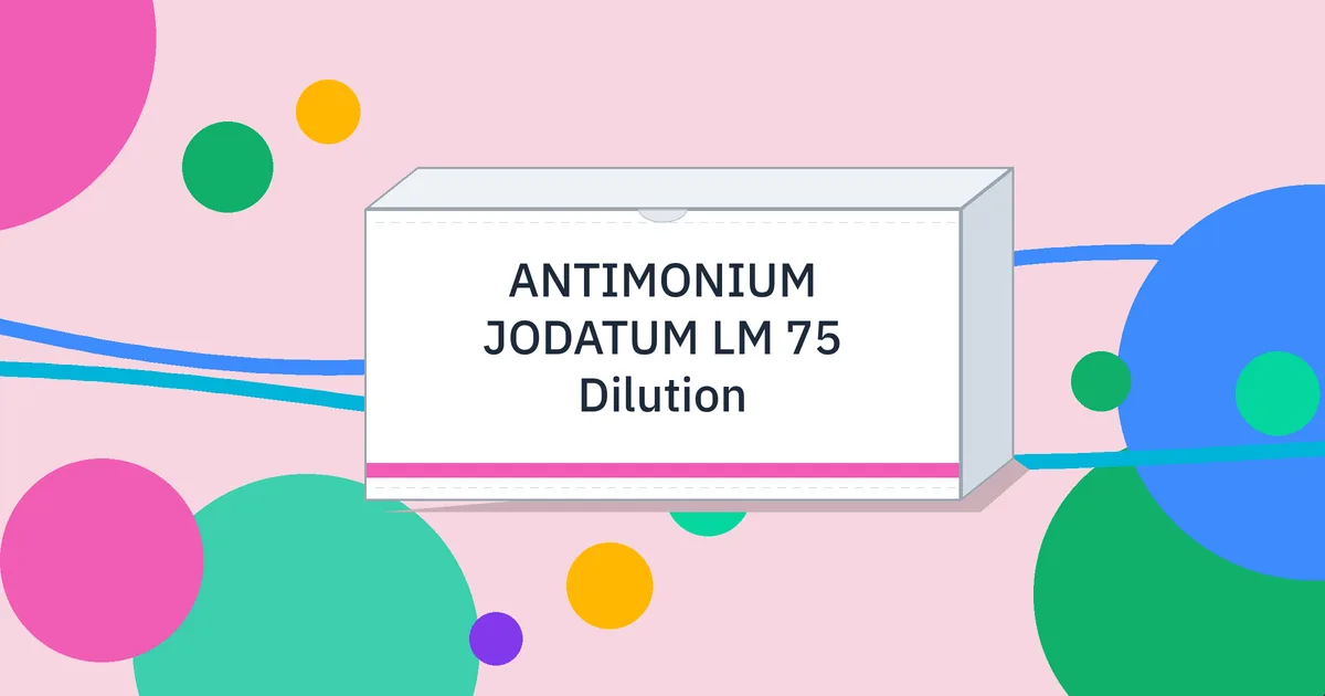 Symbolbild: Packung mit der Aufschrift ANTIMONIUM JODATUM LM 75 Dilution (PZN 12764487) – Verfügbarkeit und Bezug in Apotheken in Frankfurt am Main