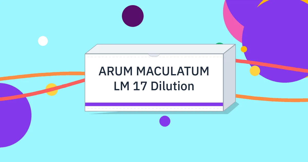 Symbolbild: Packung mit der Aufschrift ARUM MACULATUM LM 17 Dilution (PZN 13396318) – Verfügbarkeit und Bezug in Apotheken in Frankfurt am Main