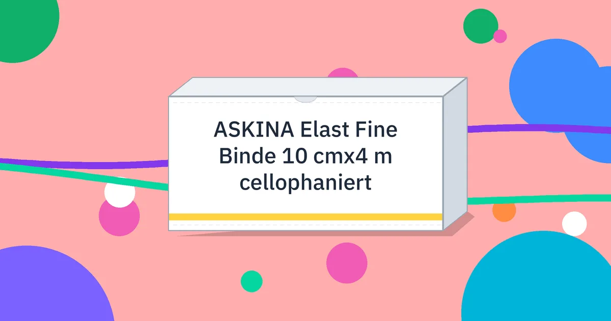 Symbolbild: Packung mit der Aufschrift ASKINA Elast Fine Binde 10 cmx4 m cellophaniert (PZN 06338616) – Verfügbarkeit und Bezug in Apotheken in Frankfurt am Main