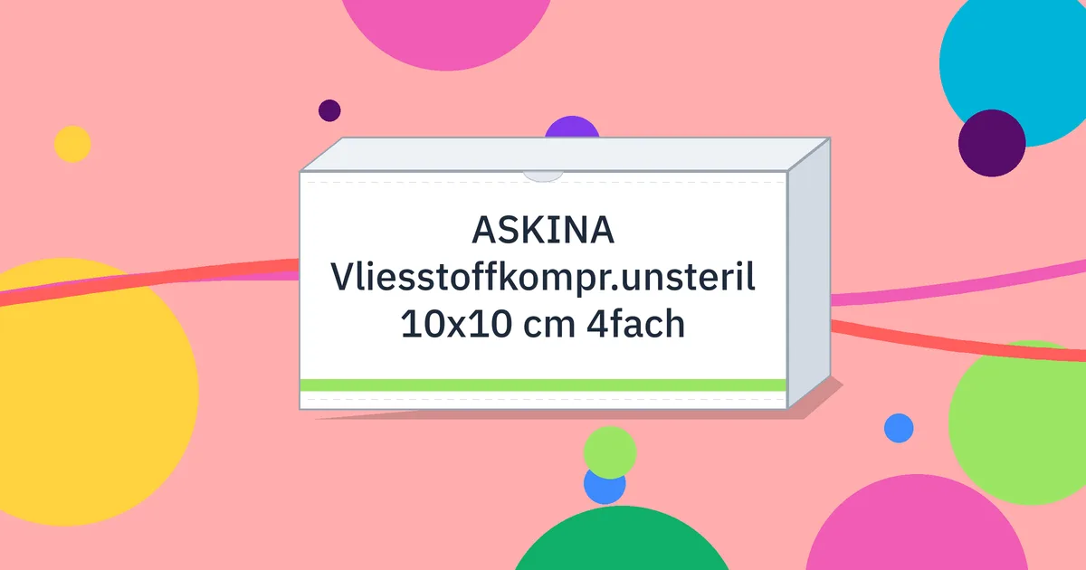 Symbolbild: Packung mit der Aufschrift ASKINA Vliesstoffkompr.unsteril 10x10 cm 4fach (PZN 14400677) – Verfügbarkeit und Bezug in Apotheken in Frankfurt am Main