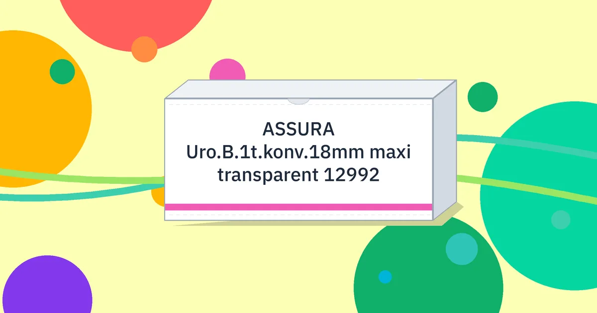 Symbolbild: Packung mit der Aufschrift ASSURA Uro.B.1t.konv.18mm maxi transparent 12992 (PZN 07598555) – Verfügbarkeit und Bezug in Apotheken in Frankfurt am Main