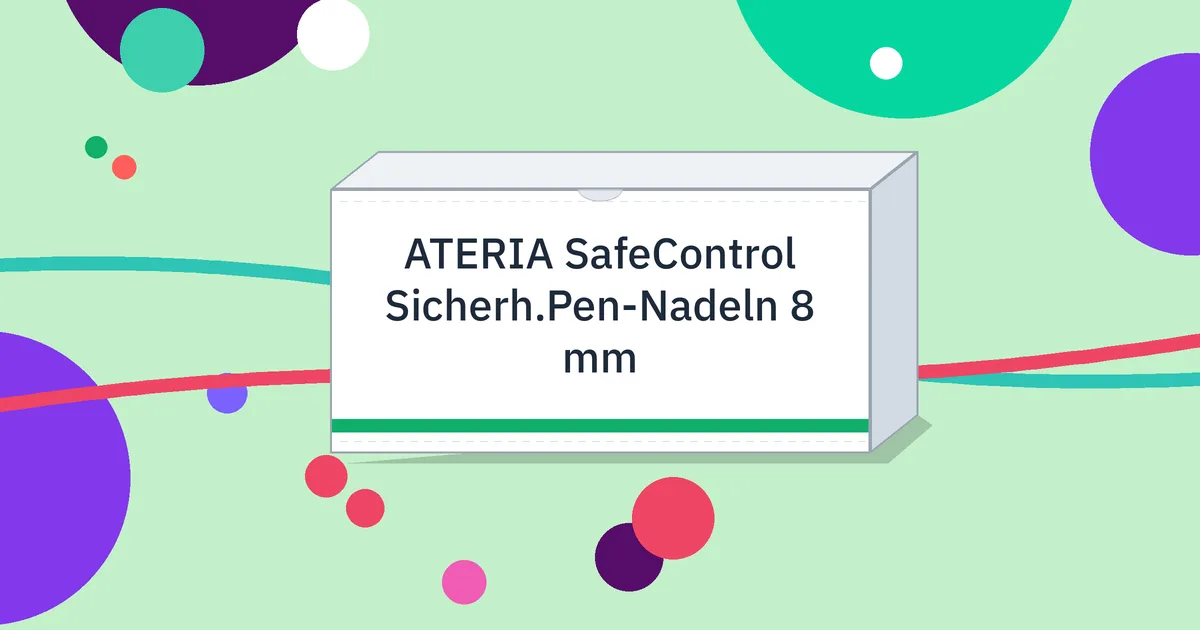 Symbolbild: Packung mit der Aufschrift ATERIA SafeControl Sicherh.Pen-Nadeln 8 mm (PZN 17902362) – Verfügbarkeit und Bezug in Apotheken in Frankfurt am Main