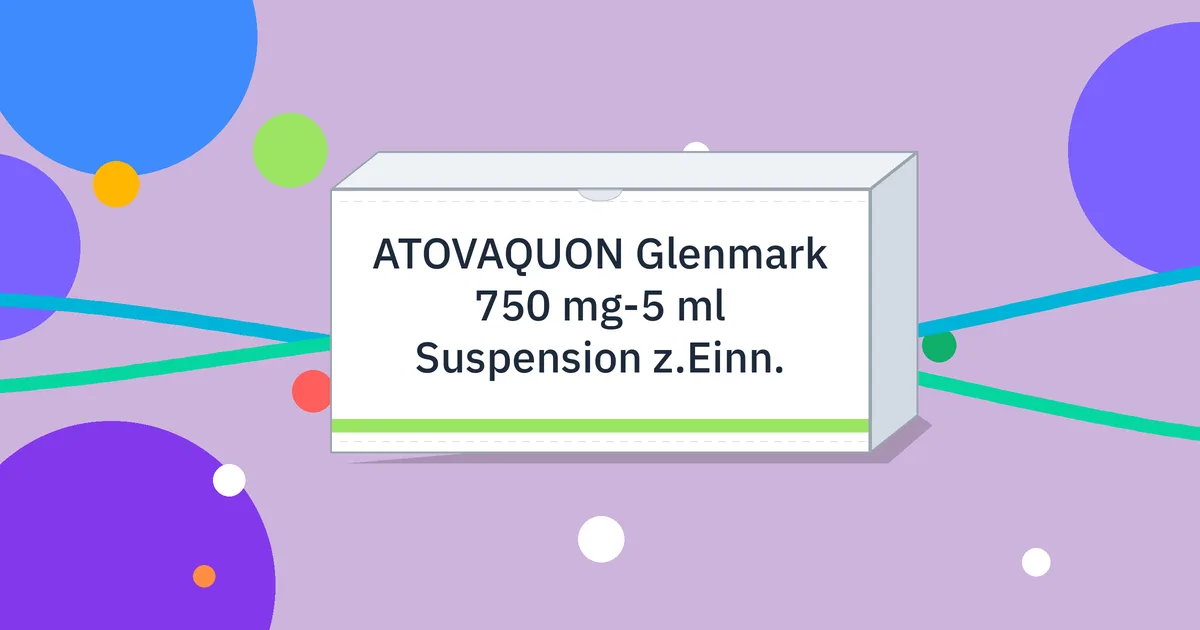 Symbolbild: Packung mit der Aufschrift ATOVAQUON Glenmark 750 mg-5 ml Suspension z.Einn. (PZN 19150423) – Verfügbarkeit und Bezug in Apotheken in Frankfurt am Main
