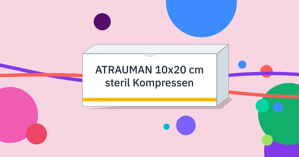 Symbolbild: Packung mit der Aufschrift ATRAUMAN 10x20 cm steril Kompressen (PZN 19957114) – Verfügbarkeit und Bezug in Apotheken in Frankfurt am Main