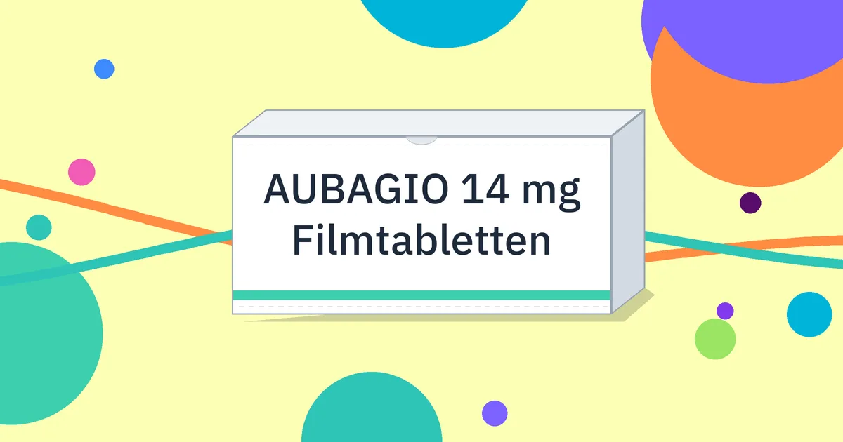 Symbolbild: Packung mit der Aufschrift AUBAGIO 14 mg Filmtabletten (PZN 19904299) – Verfügbarkeit und Bezug in Apotheken in Frankfurt am Main