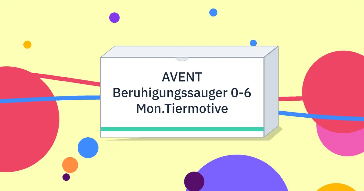 Symbolbild: Packung mit der Aufschrift AVENT Beruhigungssauger 0-6 Mon.Tiermotive (PZN 06411603) – Verfügbarkeit und Bezug in Apotheken in Frankfurt am Main