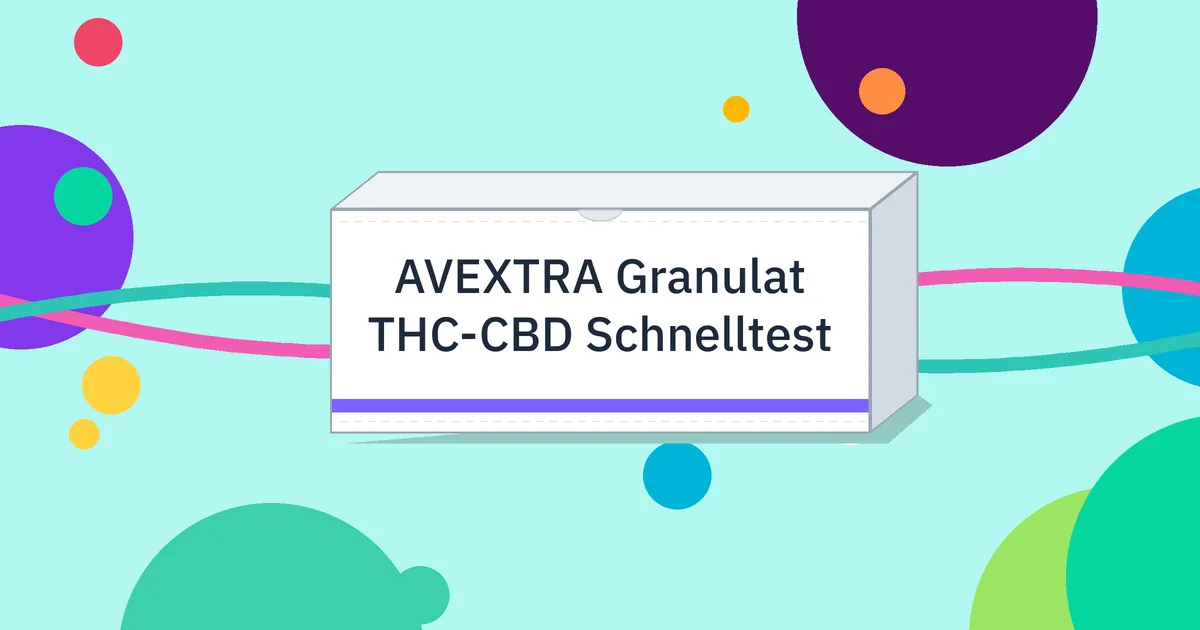 Symbolbild: Packung mit der Aufschrift AVEXTRA Granulat THC-CBD Schnelltest (PZN 20891366) – Verfügbarkeit und Bezug in Apotheken in Frankfurt am Main