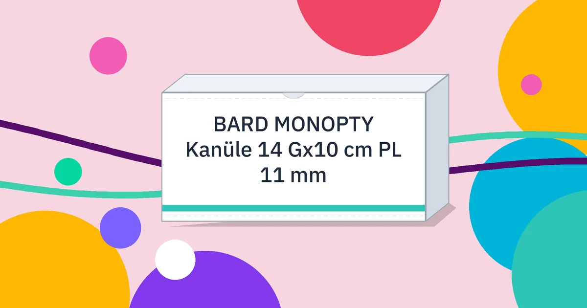 Symbolbild: Packung mit der Aufschrift BARD MONOPTY Kanüle 14 Gx10 cm PL 11 mm (PZN 07780596) – Verfügbarkeit und Bezug in Apotheken in Frankfurt am Main