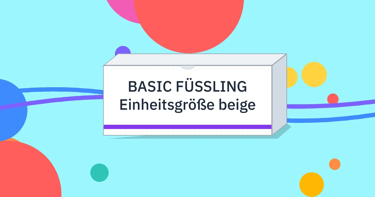 Symbolbild: Packung mit der Aufschrift BASIC FÜSSLING Einheitsgröße beige (PZN 15381769) – Verfügbarkeit und Bezug in Apotheken in Frankfurt am Main