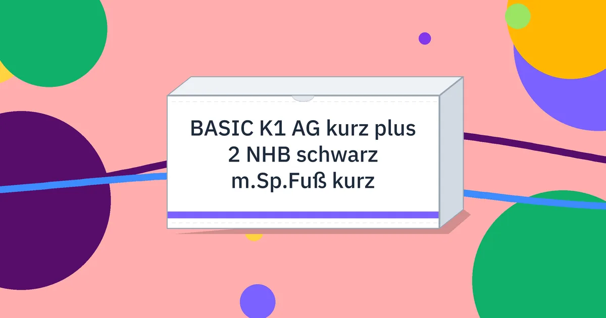 Symbolbild: Packung mit der Aufschrift BASIC K1 AG kurz plus 2 NHB schwarz m.Sp.Fuß kurz (PZN 20260016) – Verfügbarkeit und Bezug in Apotheken in Frankfurt am Main