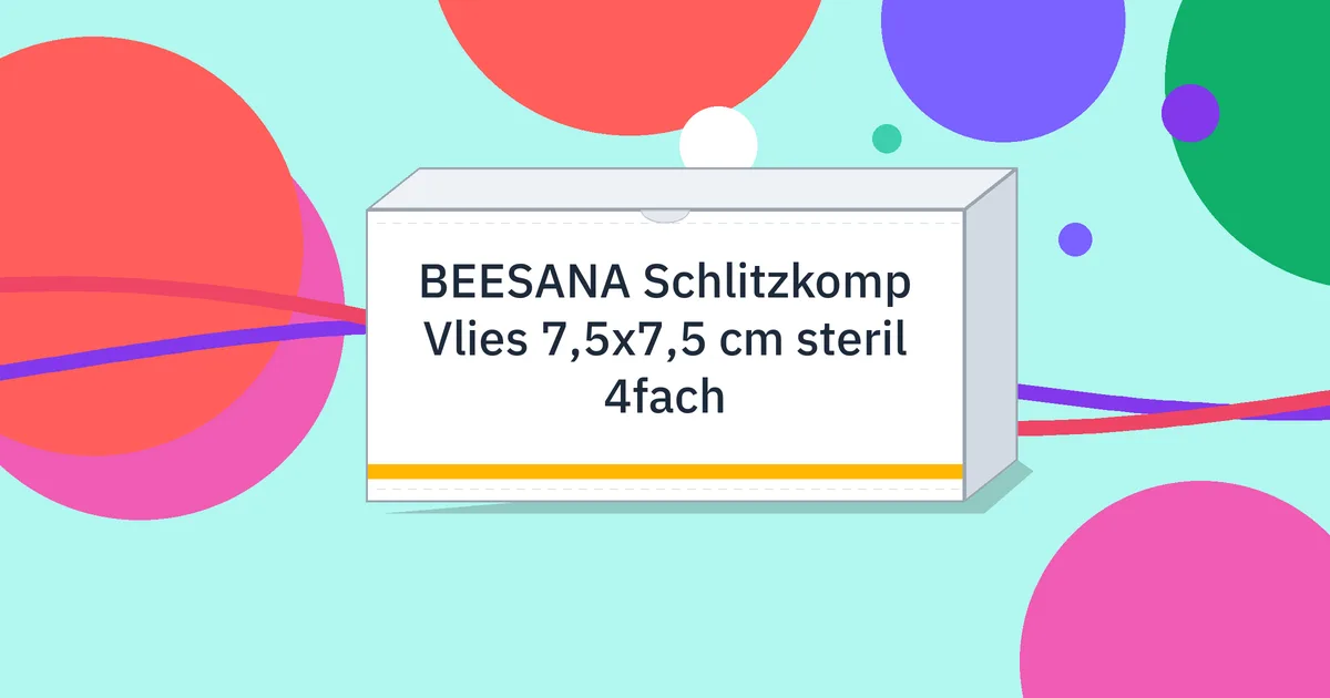 Symbolbild: Packung mit der Aufschrift BEESANA Schlitzkomp Vlies 7,5x7,5 cm steril 4fach (PZN 14199471) – Verfügbarkeit und Bezug in Apotheken in Frankfurt am Main